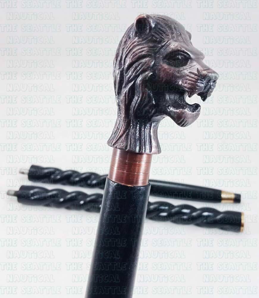 Curved Wooden Walking Stick Cane with Victorian Lion … - Gem