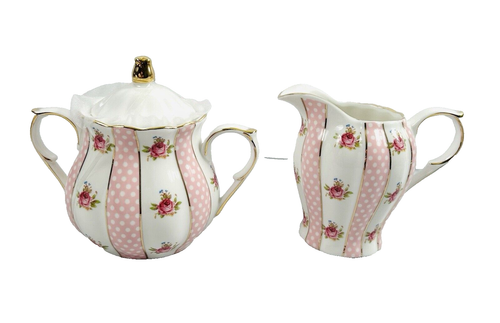 Grace Teaware Roses and Pink Dots Cream And Sugar Bowl Set New | eBay