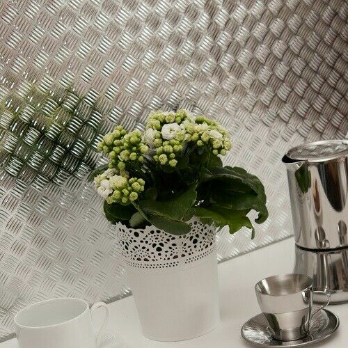 1.5m X 67.5cm SILVER CHECKER PLATE STICKY BACK PLASTIC SELF ADHESIVE ...