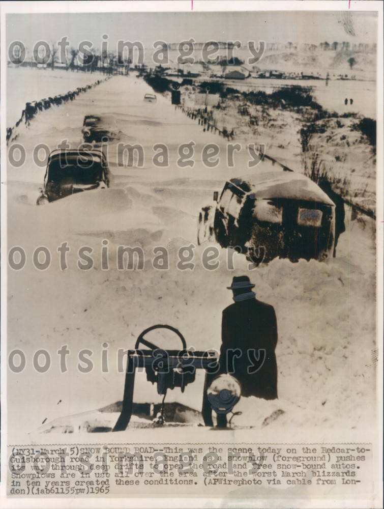 1965 Snow Blocked Redcar to Guisborough Road Yorkshire England Press ...