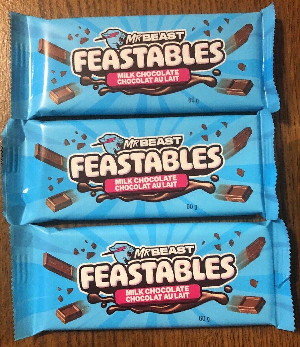 3x Mr Beast Feastables Milk Chocolate Bars, MrBeast Original Feastable ...