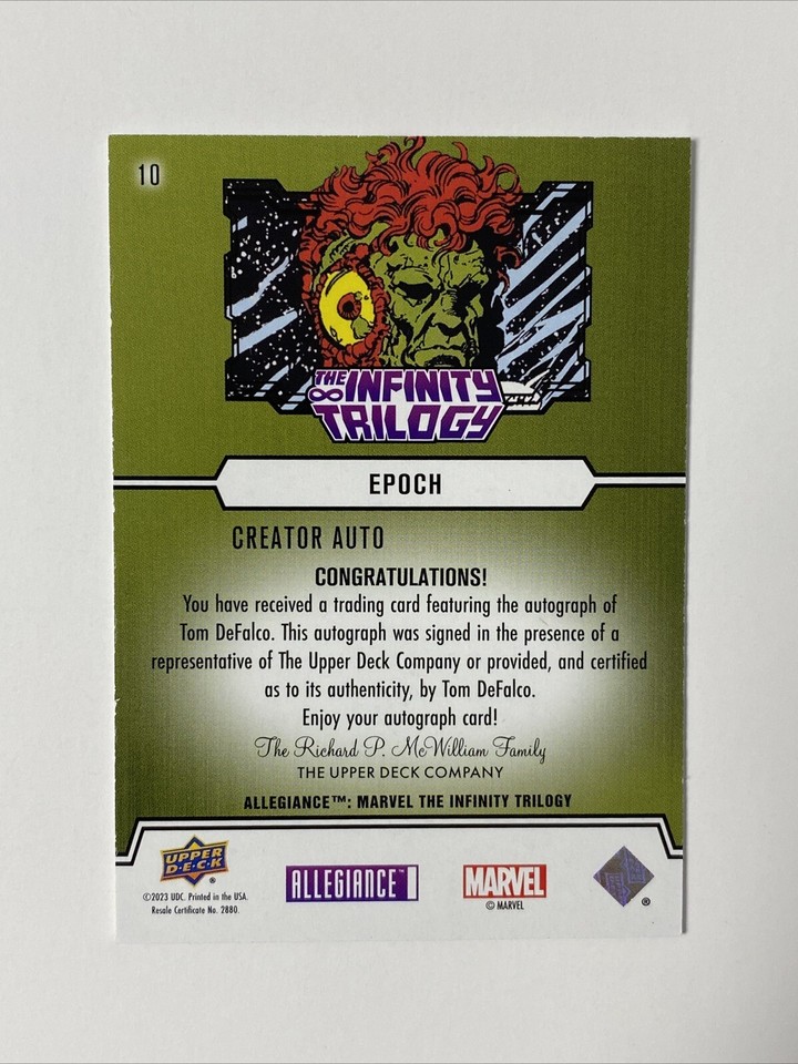 2023 UD Marvel Allegiance Infinity Trilogy CREATOR AUTOGRAPH TOM ...