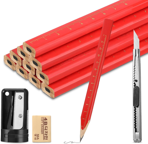 10 Pcs Carpenter Pencils 7 Inches Flat Octagonal Red Woodworking ...