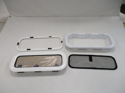 PORTLIGHT WINDOW RECTANGLE ALUMINUM W/ TINTED GLASS & SCREEN OFF WHITE ...