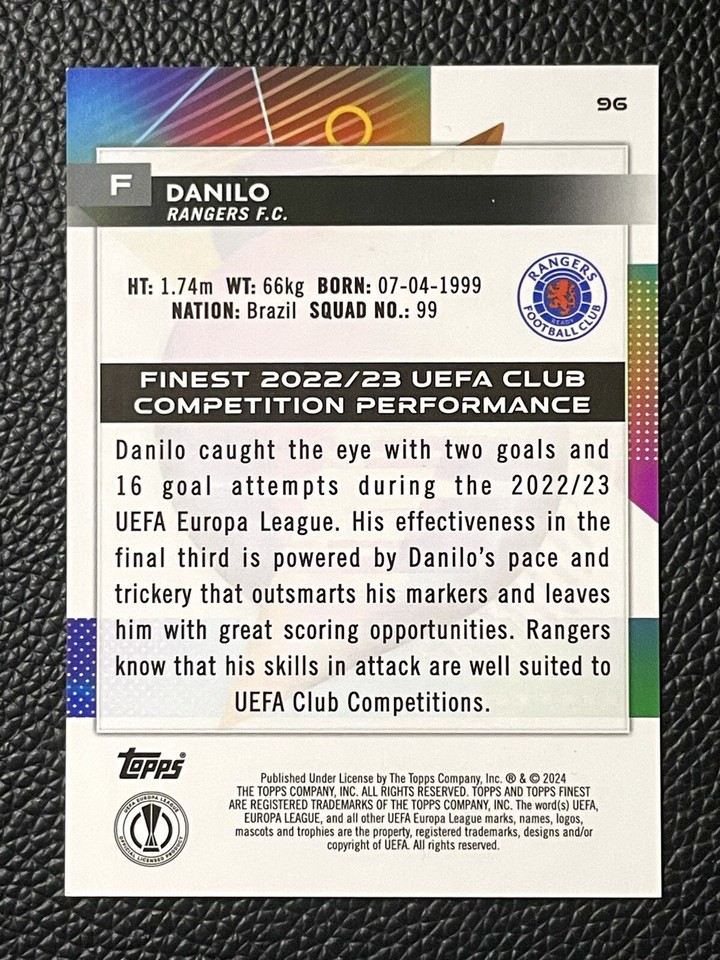 2023-24 Topps Finest UEFA Club Competitions Danilo Green Refractor /99 ...