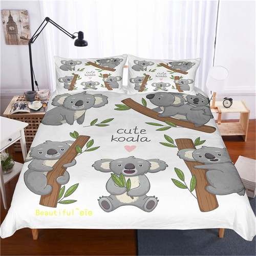Cute Koala Single/Double/Queen/King Bed Quilt Doona Duvet Cover Set ...