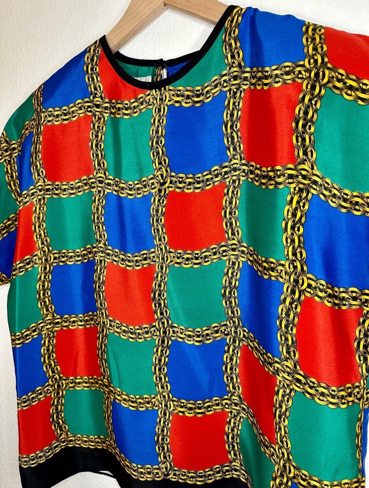 Vintage 90s Color Block Chain Blouse by Doncaster Size 12 | eBay