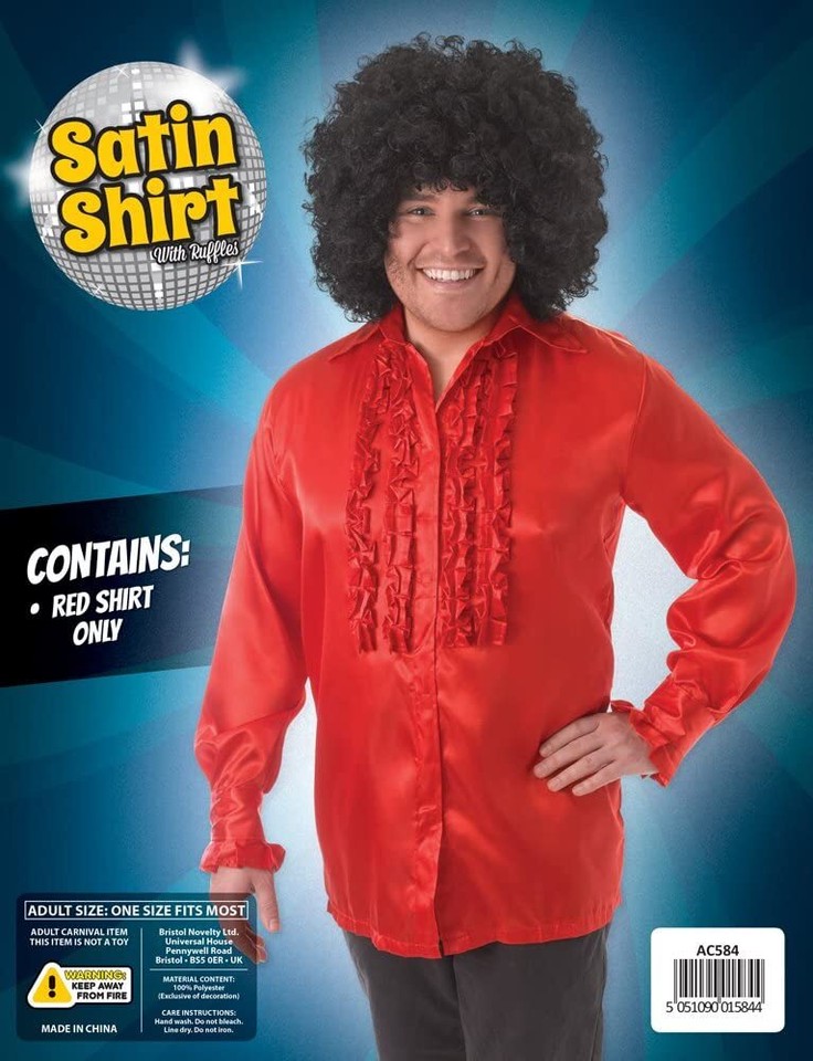 Bristol Novelty Satin Ruffle Shirt, For Men, One Size Red | eBay