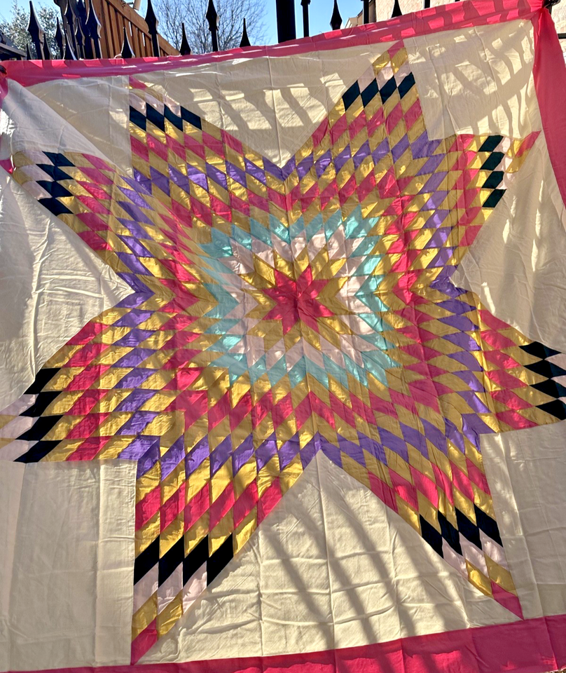 Handmade Holiday Native American Star Patchwork Cotton quilt top/topper ...