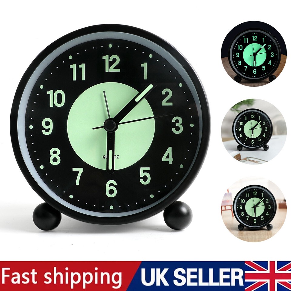 Alarm Clock Bedside No Ticking Battery Power Silent Luminous Clock ...