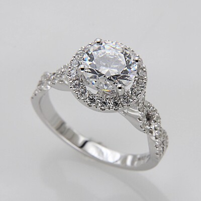 925 Silver 3 Ct Round Cut Simulated Diamond Halo Twisted Engagement ...