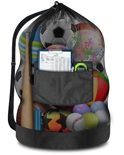 Extra Large Soccer Ball Net Bag 100L Drawstring with Zipper Pocket | eBay