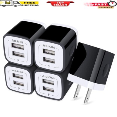 AILKIN 5-Pack USB Wall Plug Charger - 2-Port Fast Charging AC Adapter ...