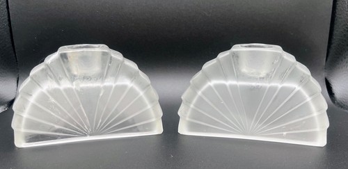 Antique 1920s Pair Art Deco White Satin Frosted Glass Fan Candlestick ...