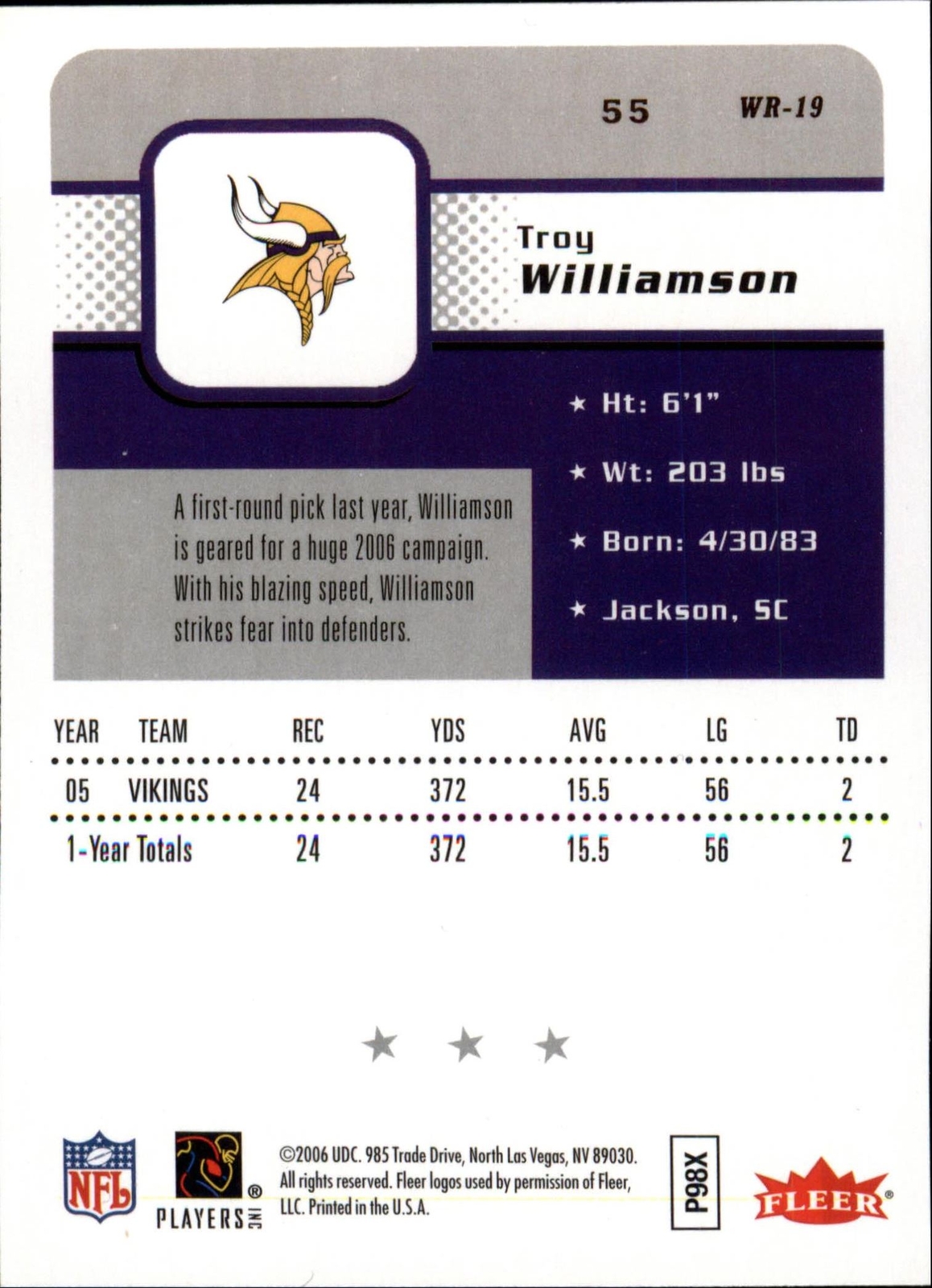 2006 Fleer #55 Troy Williamson Minnesota Vikings | eBay