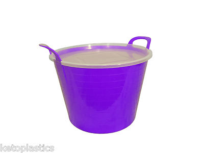 26L PURPLE FLEXI TUB COMPLETE WITH LID, STORAGE BUCKET TRUG, FLEXIBLE ...