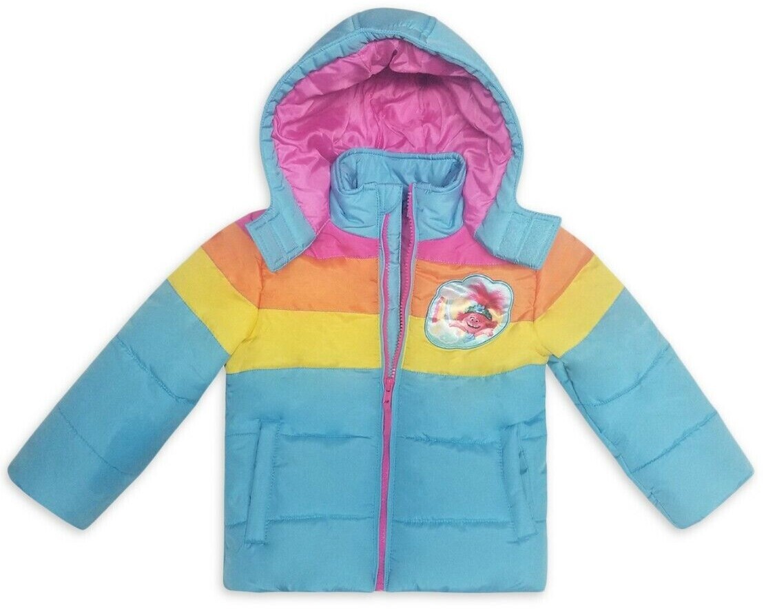 Trolls Puffer Jacket Size 4T Poppy Pastel Rainbow Design | eBay