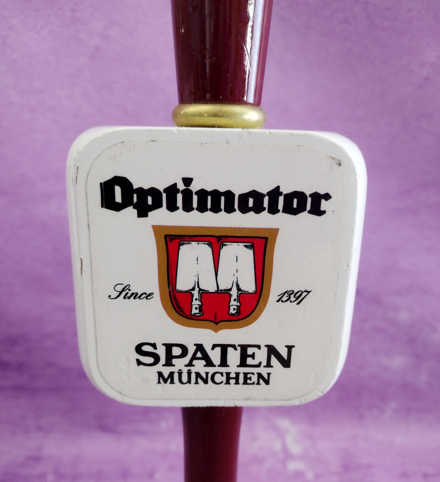 Spaten Munchen Optimator Brewery Beer Tap Handle Wooden 3 Sided Bar Keg ...