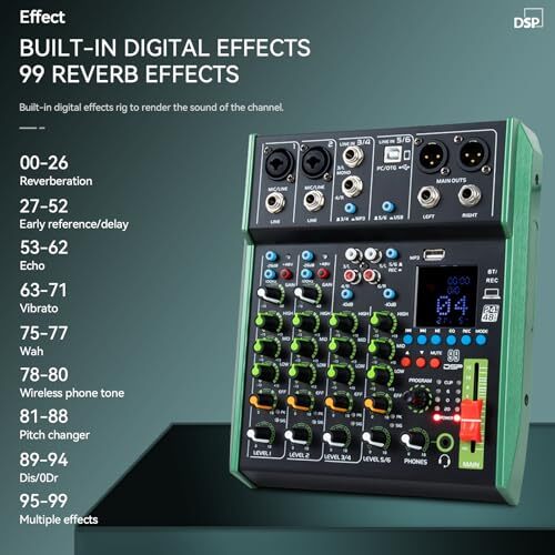 Sound Mixer,Professional 6 Channel Audio Mixer,With Built-in 99 Reverb ...