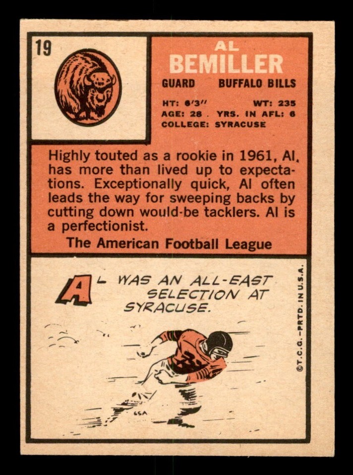 1966 Topps Football #19 Al Bemiller EX/MT *e1 | eBay