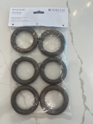 Set of 6 Wooden Kirsch Drapery Curtain Rings, Fit 1 3/4" Rod, Coffee ...