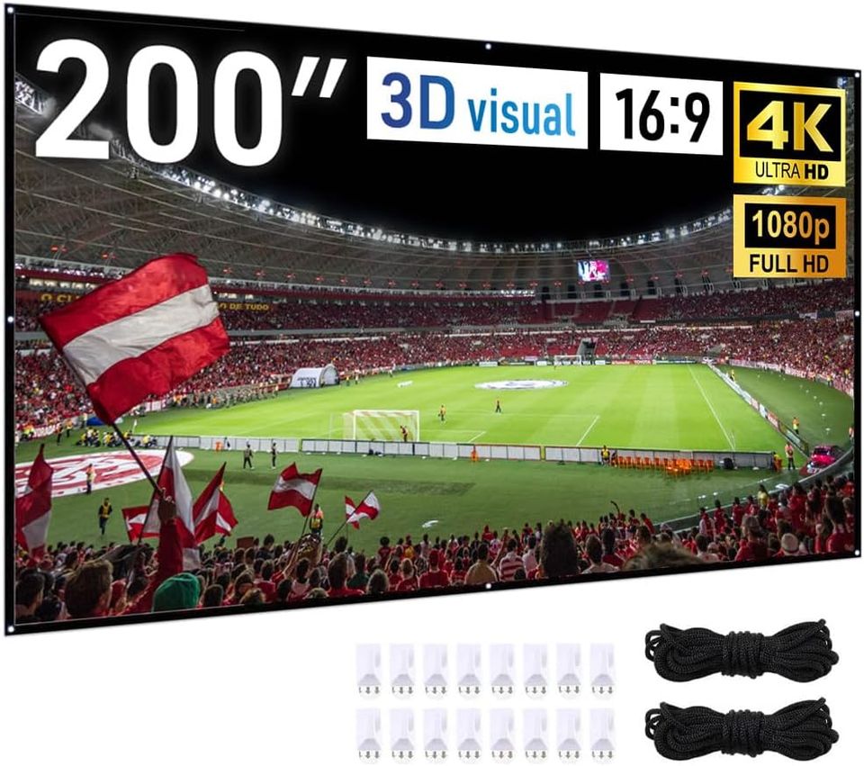200 Inch Projection Screen Outdoor, Japard 4K Full HD 3D, Front Rear ...
