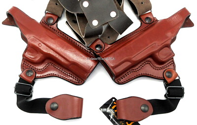 TAGUA Brown Leather Dual 2-GUN Double Shoulder Holster for GLOCK 19 23 ...