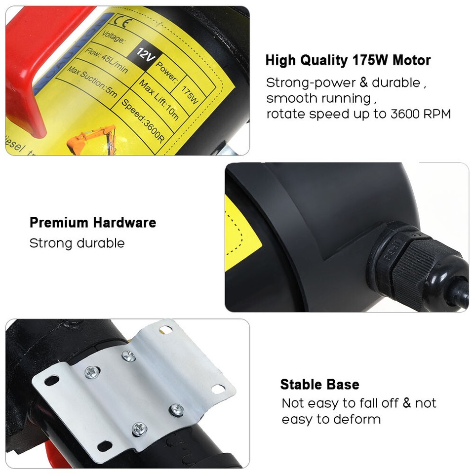 DC 12V 10GPM 175W Electric Diesel Oil & Fuel Transfer Extractor Gas ...