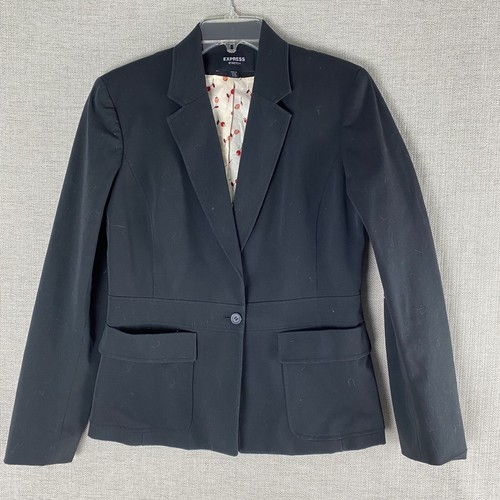 Express Blazer Womens 7/8 Black Stretch One Button Jacket Business ...