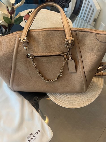 coach bag women coach prairie satchel/ beige leather&gold w/storage bag ...