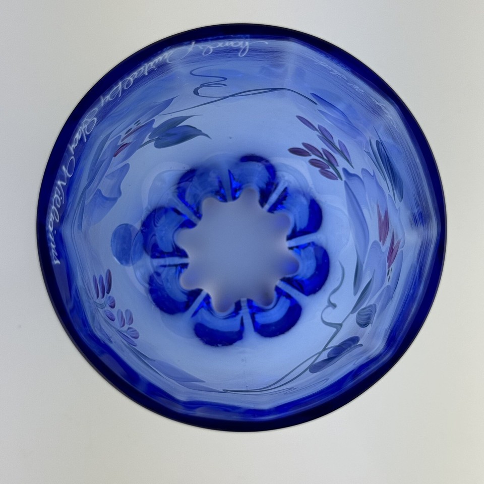 Fenton cobalt blue and green 3 Piece fairy lamp hand painted George W ...