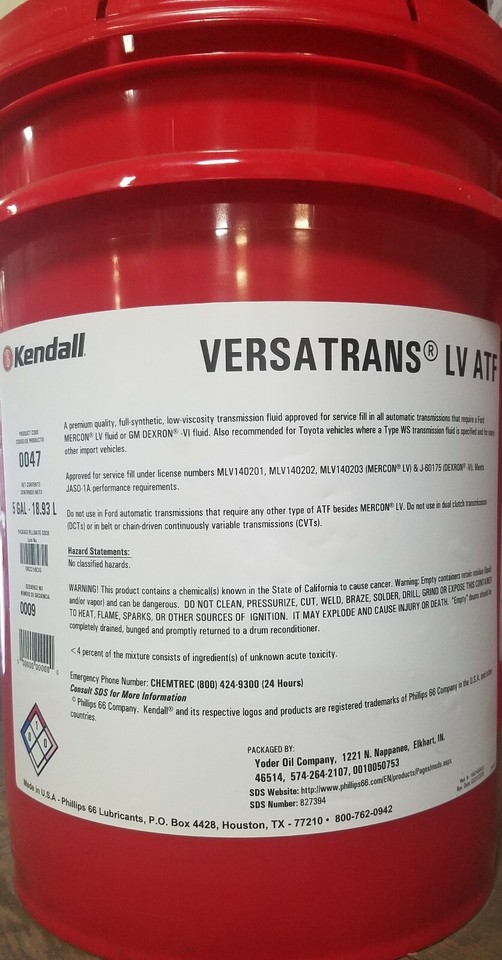 Kendall Versatrans LV ATF - Automatic Transmission Fluid; Quarts or 5 ...