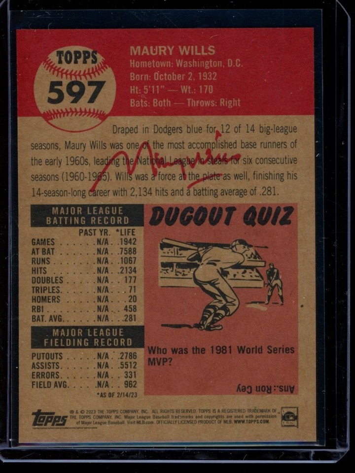 2023 Topps Living Set #597 Maury Wills Card | eBay