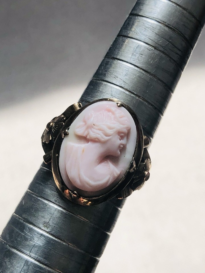Antique Chinese 14ct Gold Angel Skin Coral Cameo Ring Full Hallmarks ...