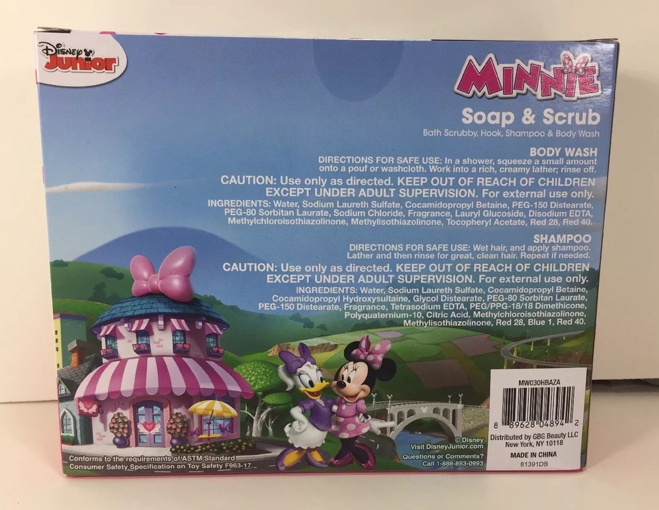 Disney MINNIE MOUSE Soap & Scrub KIDS GIFT SET Body Wash Bath Pouf and ...