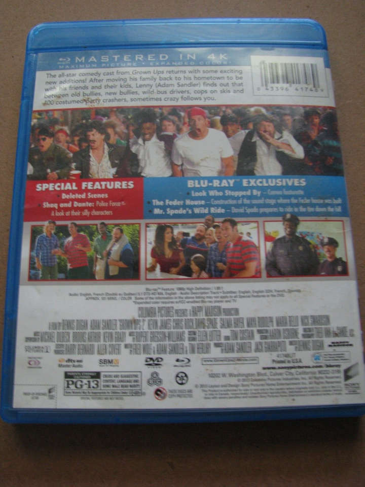 GROWN UPS 2 (BLU-RAY,DVD) Adam Sandler, Kevin James, Chris Rock, Davi ...