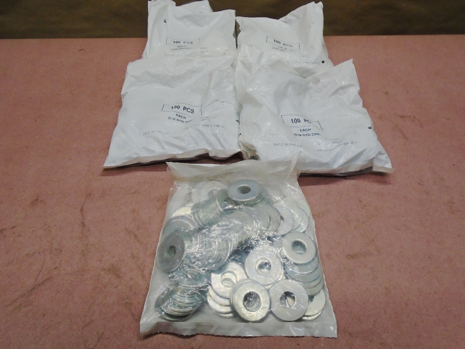500 pcs NEW Wrought Washer Manufacturing 7/16" ID STD Zinc Flat Washer ...