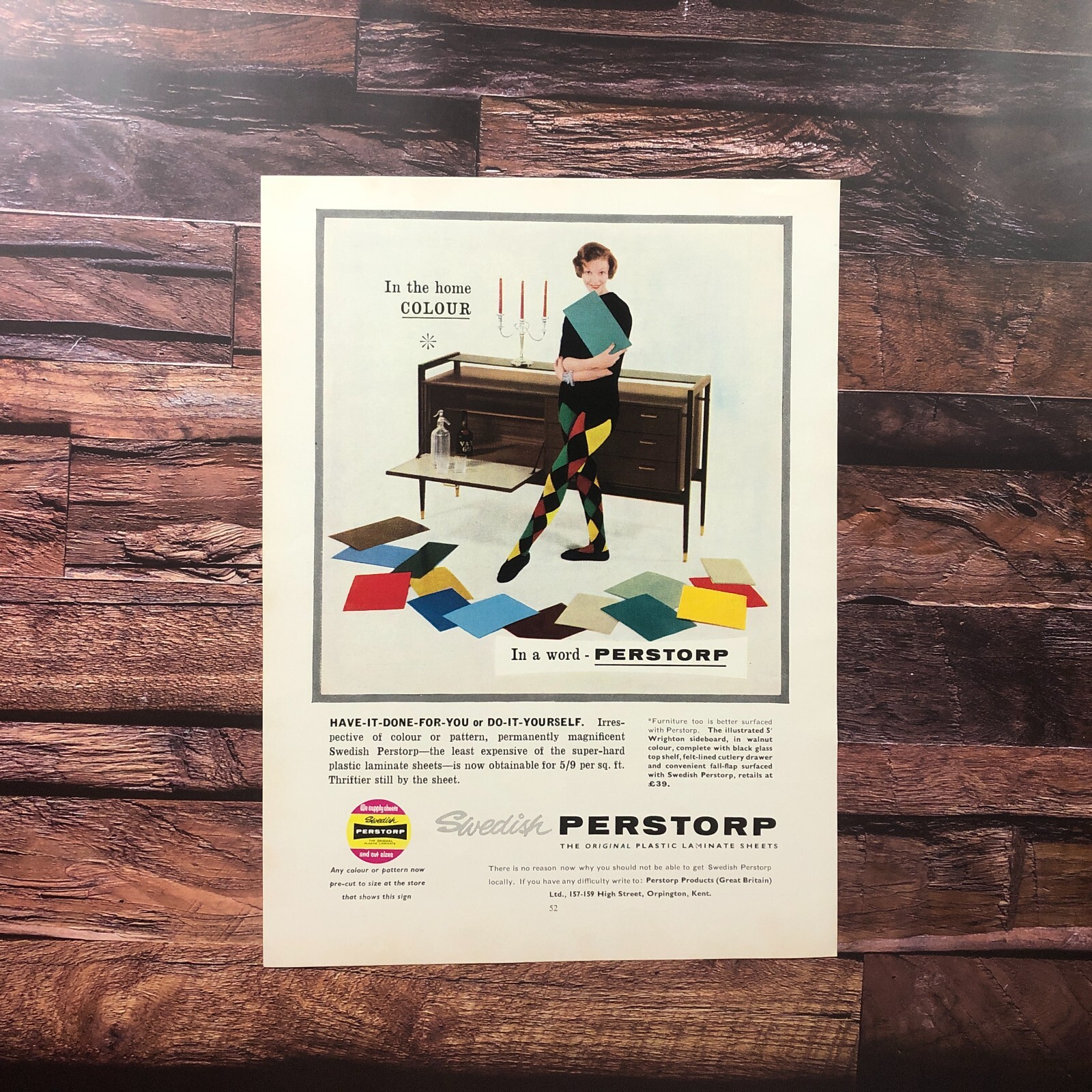 1959 Swedish Perstorp Plastic Laminate Sheets Vintage PRINT AD Home ...