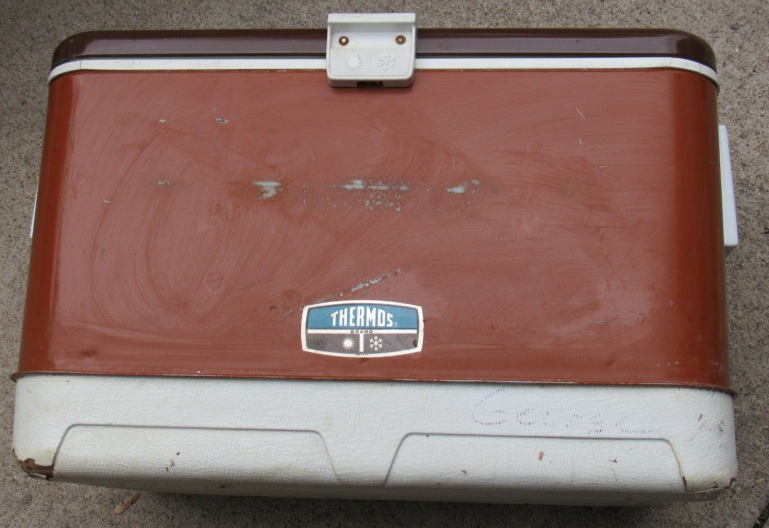 Vintage 1970s Thermos Metal Ice Chest Cooler Brown & Copper Orange USA ...