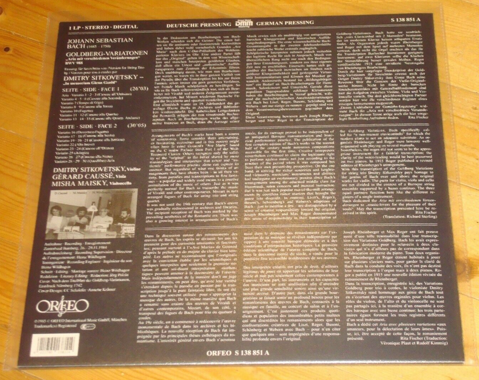 Signed by DMITRY SITKOVETSKY & MISCHA MAISKY Bach Goldberg Variations ...