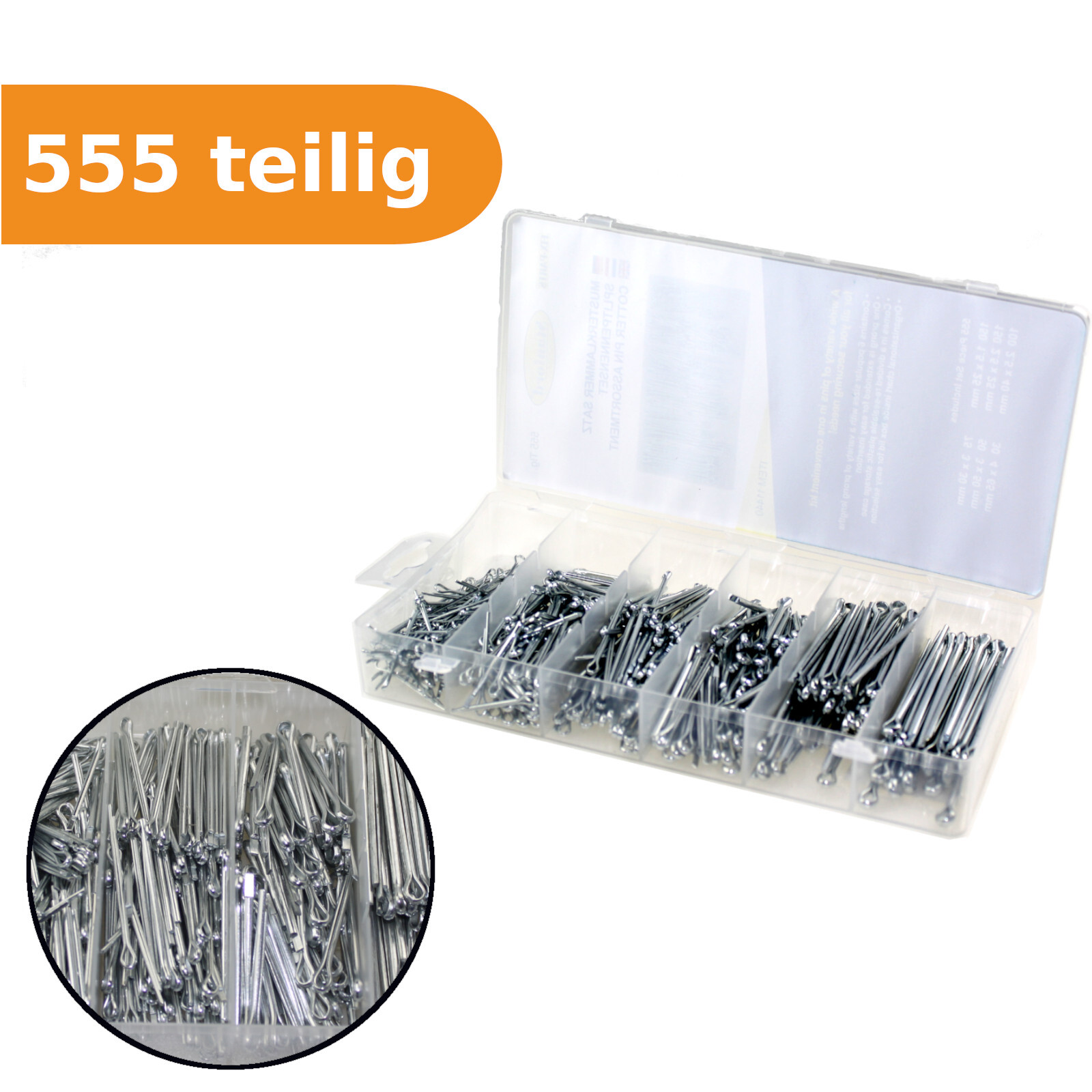 Splinte Sortiment 555 tlg. Splinte Set Sicherungssplinte Metallsplinte ...