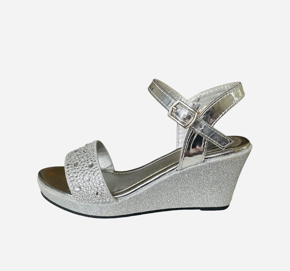 Silver Glitter Wedge Sandals Paradox London Navy Wide Fit Glitter