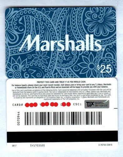 MARSHALLS Blue Paisley 2017 Gift Card ( $0 - NO VALUE ) | eBay