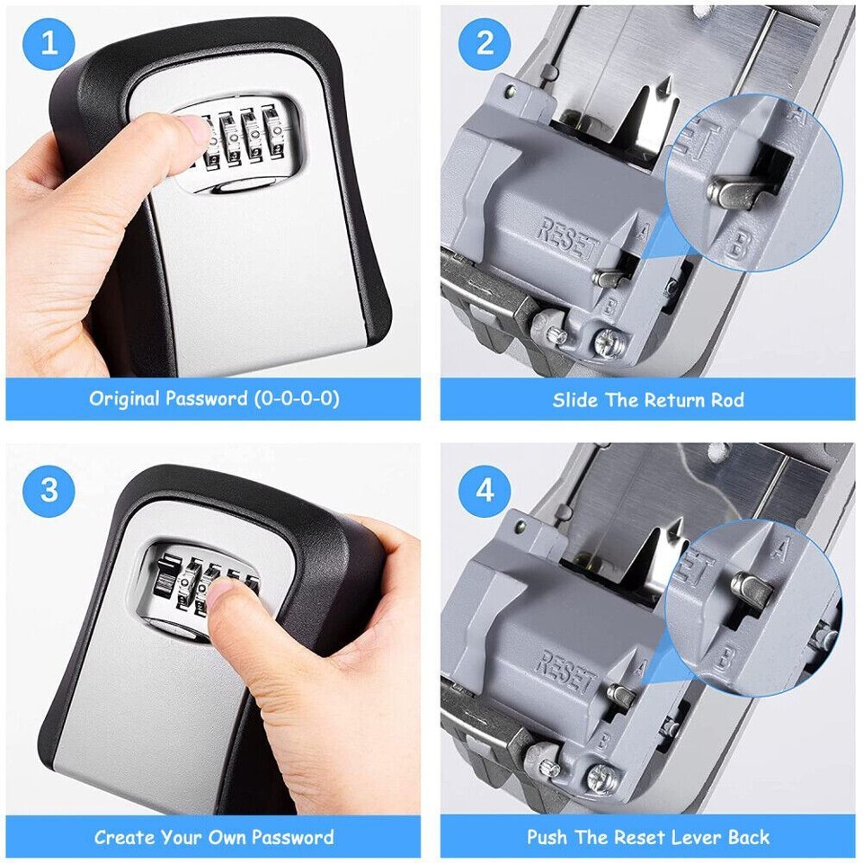 Wall Mounted Key Lock Box Key Safe, Key Locker with 4-digit number code ...