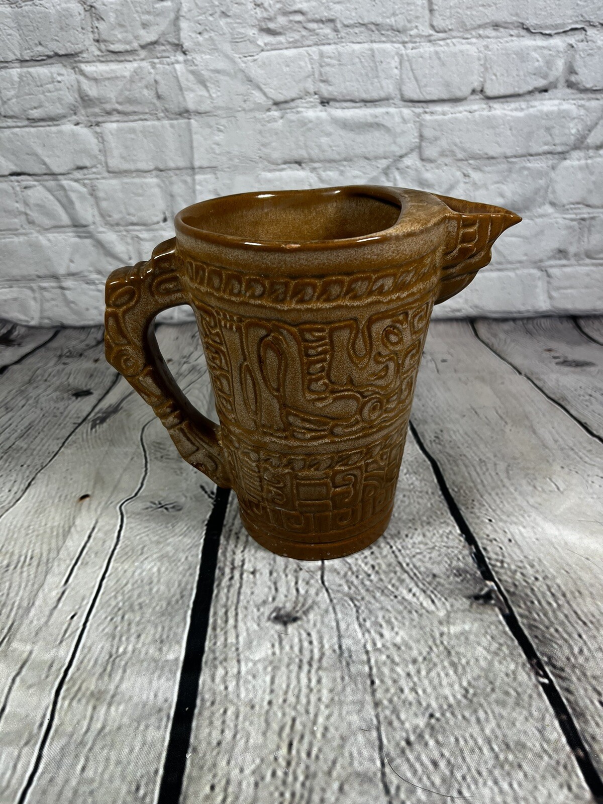 Frankoma Pottery Vintage Mayan Aztec Gold Water / Coffee 8" Pitcher ...