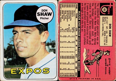 1969 Topps Baseball Card #183 Don Shaw | eBay