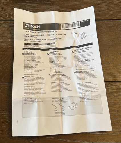 MOEN # 155656 Part FLUSH MOUNT BODY SPRAY EXTENSION KIT - OPEN BOX | eBay