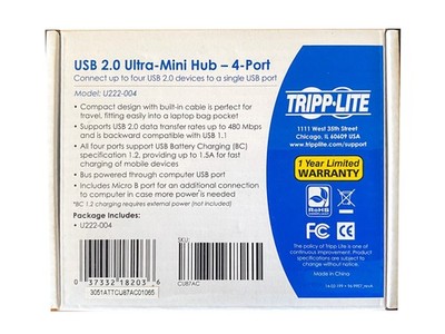 Tripp Lite 4-Port Ultra Mini USB 2.0 Hub / Splitter Box for Networking ...
