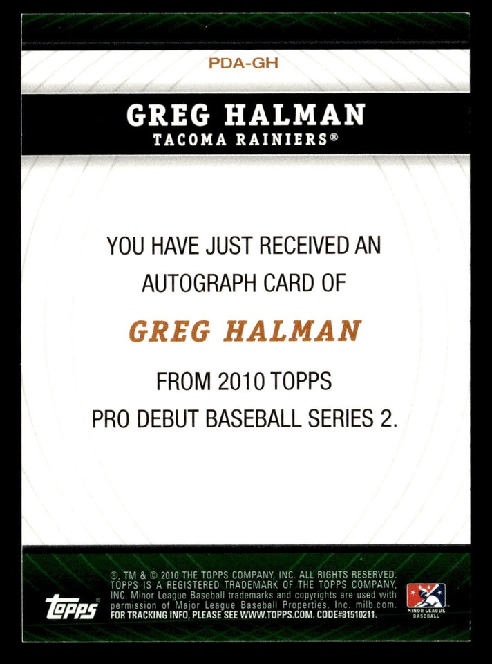 2010 Topps Pro Debut #PDA-GH Greg Halman Prospect Autographs Blue #/199 ...
