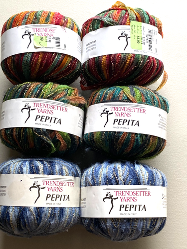 6 Trendsetter Pepita Ribbon Yarn, Colors 281,190, 349, 95 yds each, Y ...